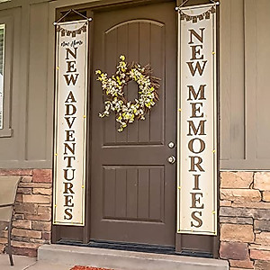 New Home New Adventures New Memories Porch Sign Door Banner Decor Brown – New House Housewarming Party Theme Decorations for Men Women Supplies