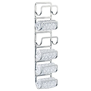 mDesign Wall Mount Towel Storage Rack for Bathroom - 6-Tier Hanging Organizer - Mounted Shelf for Multiple Bath Towels or Rolled Robes - Wine Bottle Holder - Steel Metal - Carson Collection - Chrome