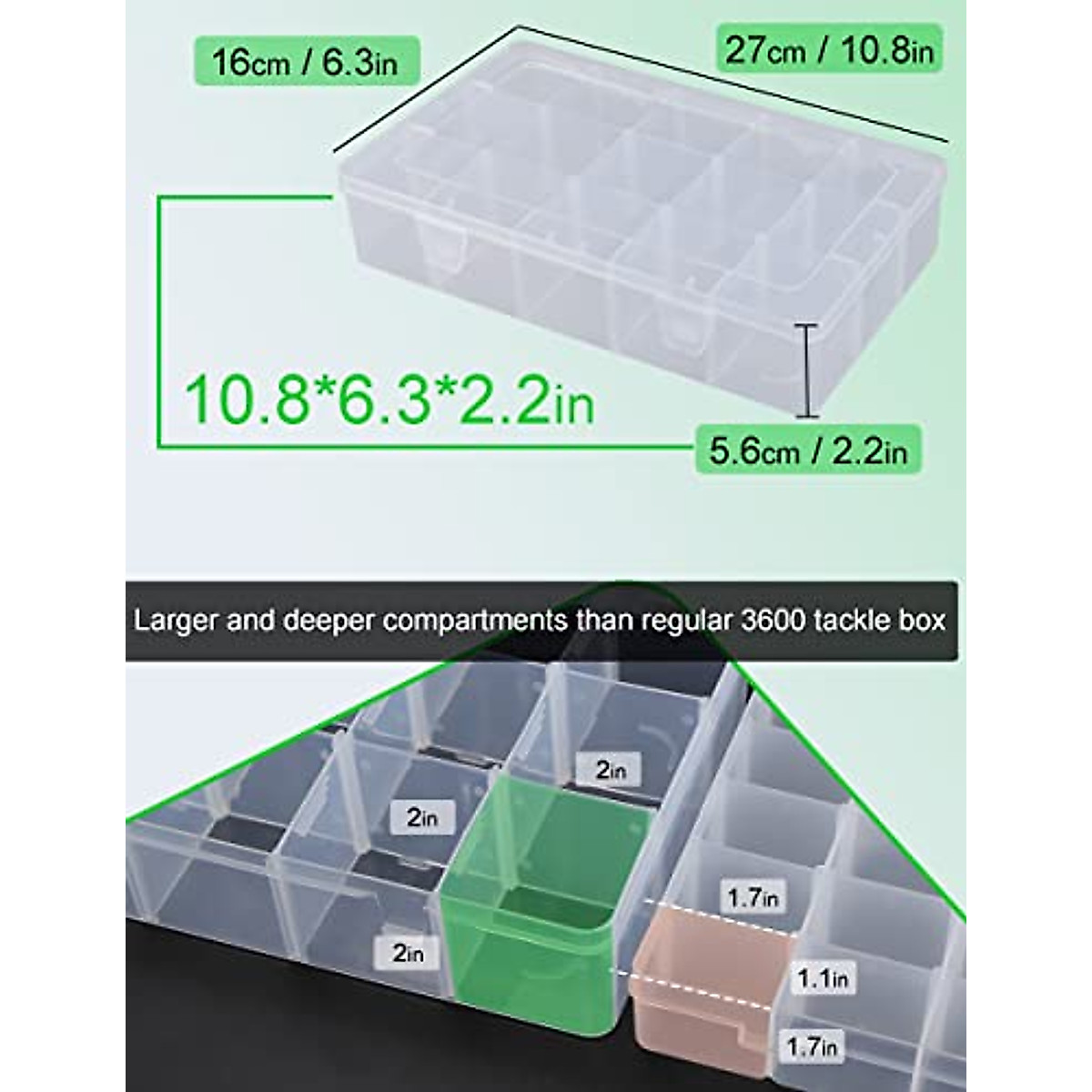 Tnqhuq Plastic Organizer Box Craft Box Bead Organizer Tackle Box Organizer 2 Pack 15 Large Grids Clear Craft Storage Box Snackle Box Container Washi Tape Organizer