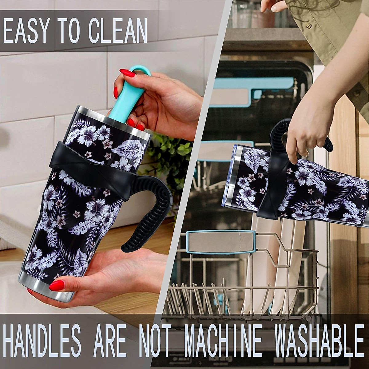 Sunmdecor Flower Tumbler with Handle and Silicone Straws - 40 Oz Flower Cups Insulated Tumbler - Flower Cup Gift for Women