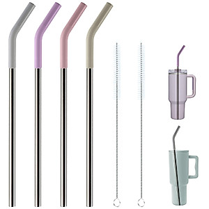 Replacement Straws for 40oz Tumblers,Metal Straws Reusable for Stanley 40oz Cup, 40 oz Tumbler Straw for Simple Modern,4 Pack 12" Extra Long Stainless Steel Straws with Silicone Tips and Cleaner Brush