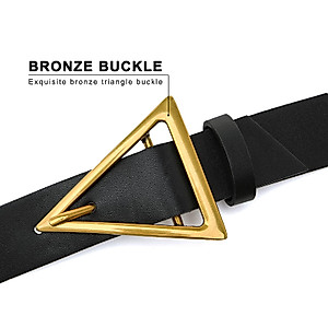 HOTWILL Belts for Women Jeans Dress Fashion Wide Waist Belt with Bronze Triangle Buckle Black Large