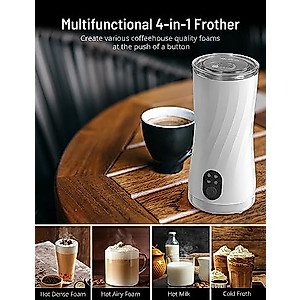 Milk Frother Electric, Symdral 4-in-1 Milk Frother and Steamer, Coffee Frother, Warm and Cold Milk Foamer, Milk Heater, with Auto Shut-Off, Silent Operation, for Latte, Cappuccino, Macchiato (White)