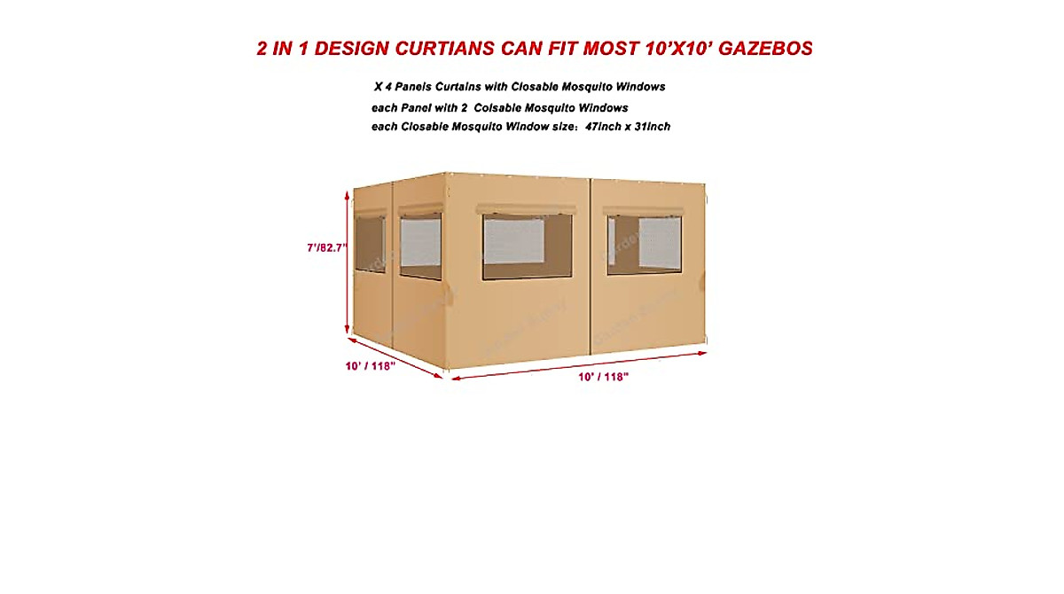 Garden Sunny 10'x10' Gazebo Universal Replacement Privacy Curtains with ...