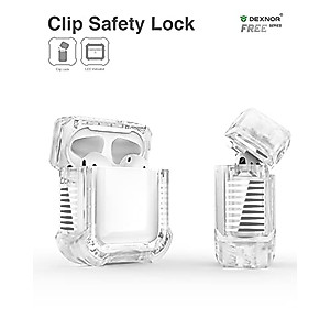 Dexnor Compatible with Airpods 1&2 Case, Clear Hard 2-Peice AirPods 1st(2016) & AirPods 2nd(2019) Generation Case with Keychain Clip for Boys Girls Women Men[LED Visible Support Wireless Charging]