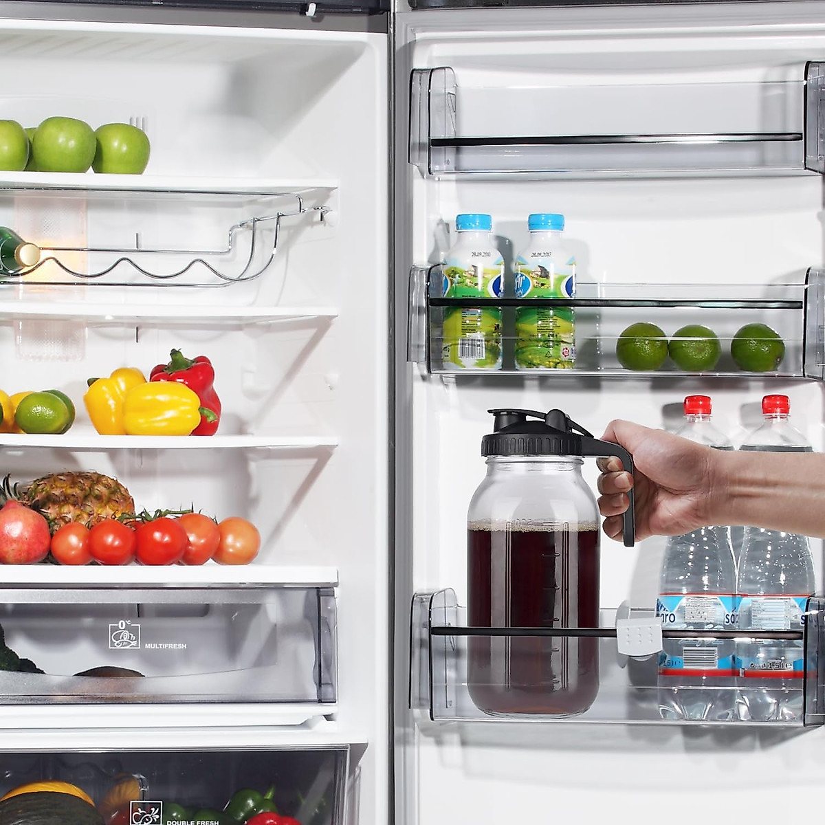 Cold Brew Coffee Maker Pitcher, 32 oz(1 Quart) Thick Glass Mason Jar with Heavy Duty Stainless Steel Filter & Handle for Iced Brew Coffee, Ice Lemonade, Sun Tea