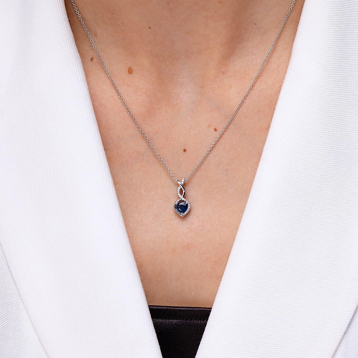 Angara Blue Sapphire Infinity Heart Pendant Necklace with Diamonds in Silver (4mm Blue Sapphire)