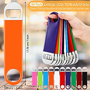50 Pack Bottle Opener Bulk Bar Key for Bartenders 7" Heavy Duty Flat Beer Opener Stainless Steel Rubber Coated Beer Can Opener Solid and Durable for Restaurant Bar Kitchen Party Camping Wedding