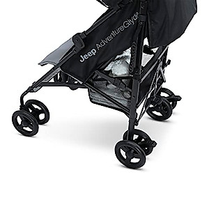 Jeep AdventureGlyde Stroller by Delta Children - Lightweight Travel Stroller with Smoothest Ride & Compact Fold, 3-Position Recline, Extra Large Storage Basket, Black/Grey