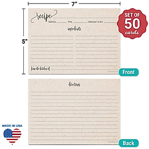 321Done 5x7 Recipe Cards (Set of 50) Rustic Kraft Tan Modern Contemporary - From the Kitchen Of - Double-Sided for Weddings, Bridal Shower, Baby, Recipe Gift Exchange - Made in USA - Vintage X-Large