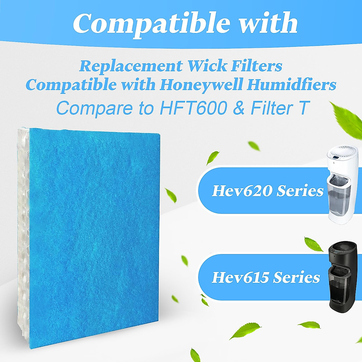 getalong HFT600 Replacement Wick Humidifier Filter Compatible for Honeywell HEV615, HEV620,HFT600, HFT600T, HFT600PDQ Humidifier, HFT600 Replacement Wicking T, 4Pack (Blue)