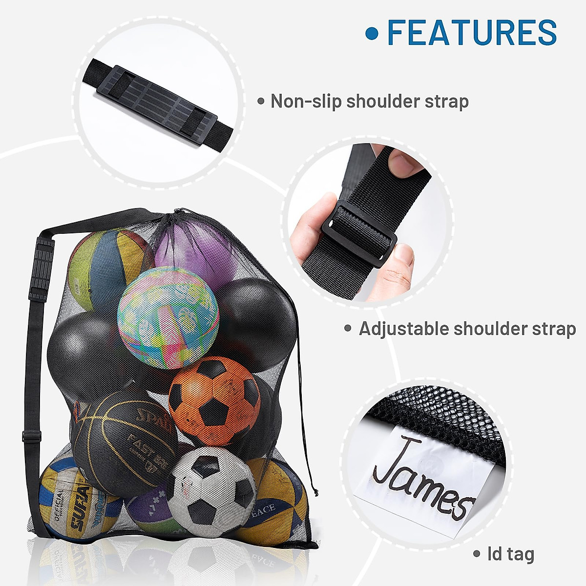 DoGeek Heavy Duty Soccer Ball Net Bag(10-12Balls) Basketball Mesh Ball Bag Soccer Ball Bags Mesh for Coaches Extra Large Mesh Drawstring Bags