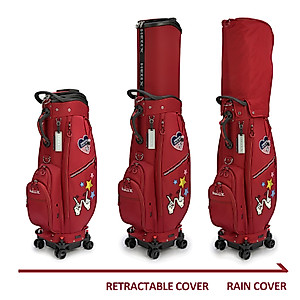 HELIX Women's Golf Bag with Wheels and Retractable Cover, Easy to Carry and Travel (Red)