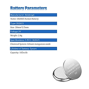 Beidongli CR2025 Battery 3V Lithium Battery Coin Button Cell 20 Pack 【5-Year Warranty】