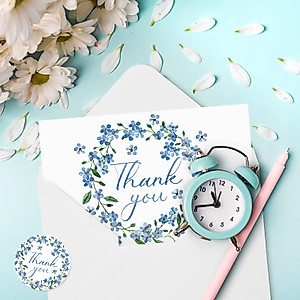 AnyDesign 36 Pack Blue Floral Thank You Cards Bulk Forget-Me-Not Myosotis Sylvatica Flower Greeting Cards with Envelope Sticker Thank You Note Cards for Wedding Birthday Baby Shower Bridal Party