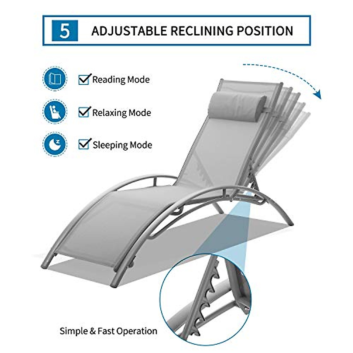 2 PC Outdoor Patio Adjustable Chaise Lounge Set,Backrest Sun Recliner Chair Lounger with Lightweight Frame for Beach Pool and Yard