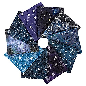 Craftido -25 Options- 100% Cotton Quilting Fabric Bundles 10pcs Fat Quarters 18”x21”-Medium Weight 5.2 oz- for Quilting, Sewing Project, Patchwork, DIY Crafts – Starry Sky
