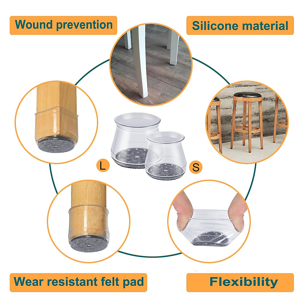 32pcs Chair Leg Floor Protectors,Bar stools Leg Protectors Caps,Dining Room Table Chair Leg Protectors for Hardwood Floors, Chair Leg Covers Silicone Felt Furniture Pads (Small fit: 0.9'' - 1.29'')