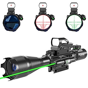 UUQ 4-16x50 Tactical Rifle Scope Red/Green Illuminated Range Finder Reticle W/Laser Sight and Holographic Reflex Dot Sight (Green Laser W/Upgraded Dot Sight)
