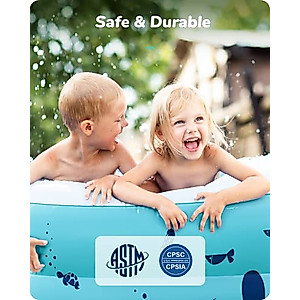 Inflatable Swimming Pool, Valwix 122" X 71" X 20" Full-Sized Family Blow Up Pools for Adults, Children, Above Ground Outdoor Garden Backyard Pool with Seat and Backrest, Summer Water Party for All