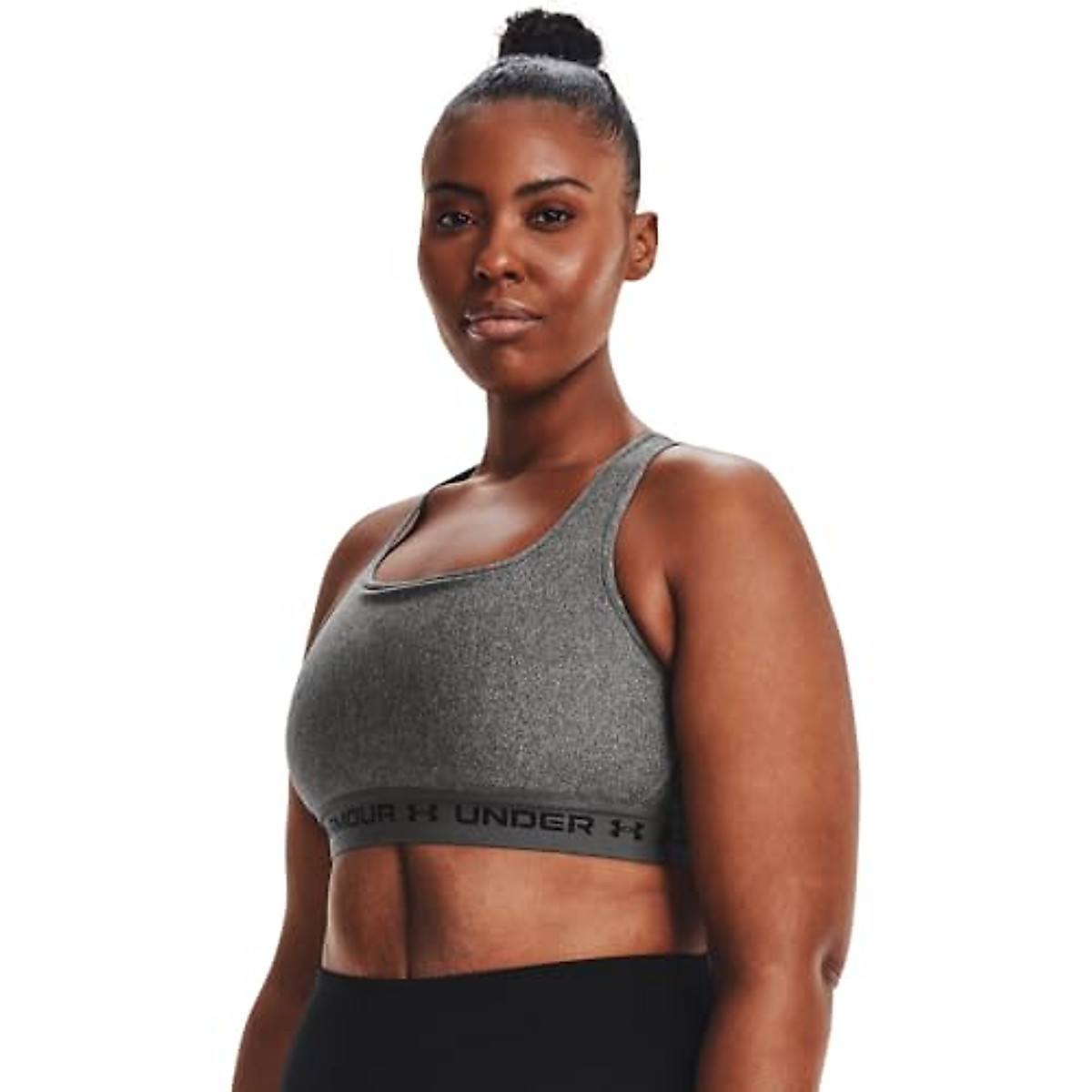 Under Armour Womens Crossback Mid Impact Heather Sports Bra , Charcoal Light Heather (019)/Black , Medium