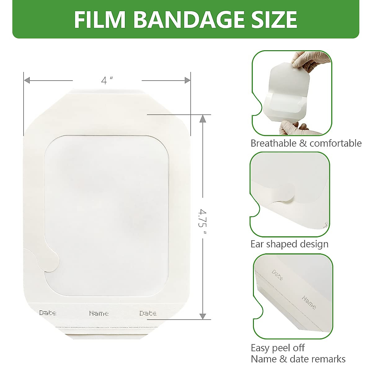 Transparent Film Dressing 4'' x 4.75'', 50 Packs, Waterproof Wound Cover Bandage, Post Surgical Shower or Tattoo Aftercare Bandage, IV Shield, Transparent Adhesive Patch