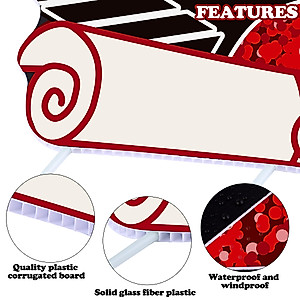 URATOT Red ''2024 GRAD'' Yard Signs Including 4 Pieces Glittering Graduation Yard Signs with 8 Pieces Stakes Party Outdoor Decorations, Waterproof Lawn Decor, Graduation Party Supplies