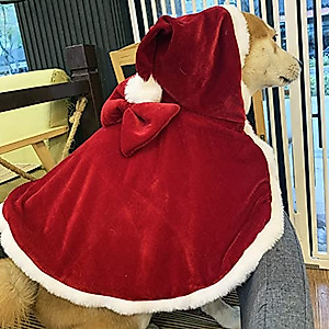 NW Warm Soft Velvet Cape Cat Costume, Pet Dog Santa Clothes Cloak,Puppy Xmas Claus Costumes Apparel Party Clothing Cape Adjustable Ribbon Dog Costume Large Sized Dog (S)
