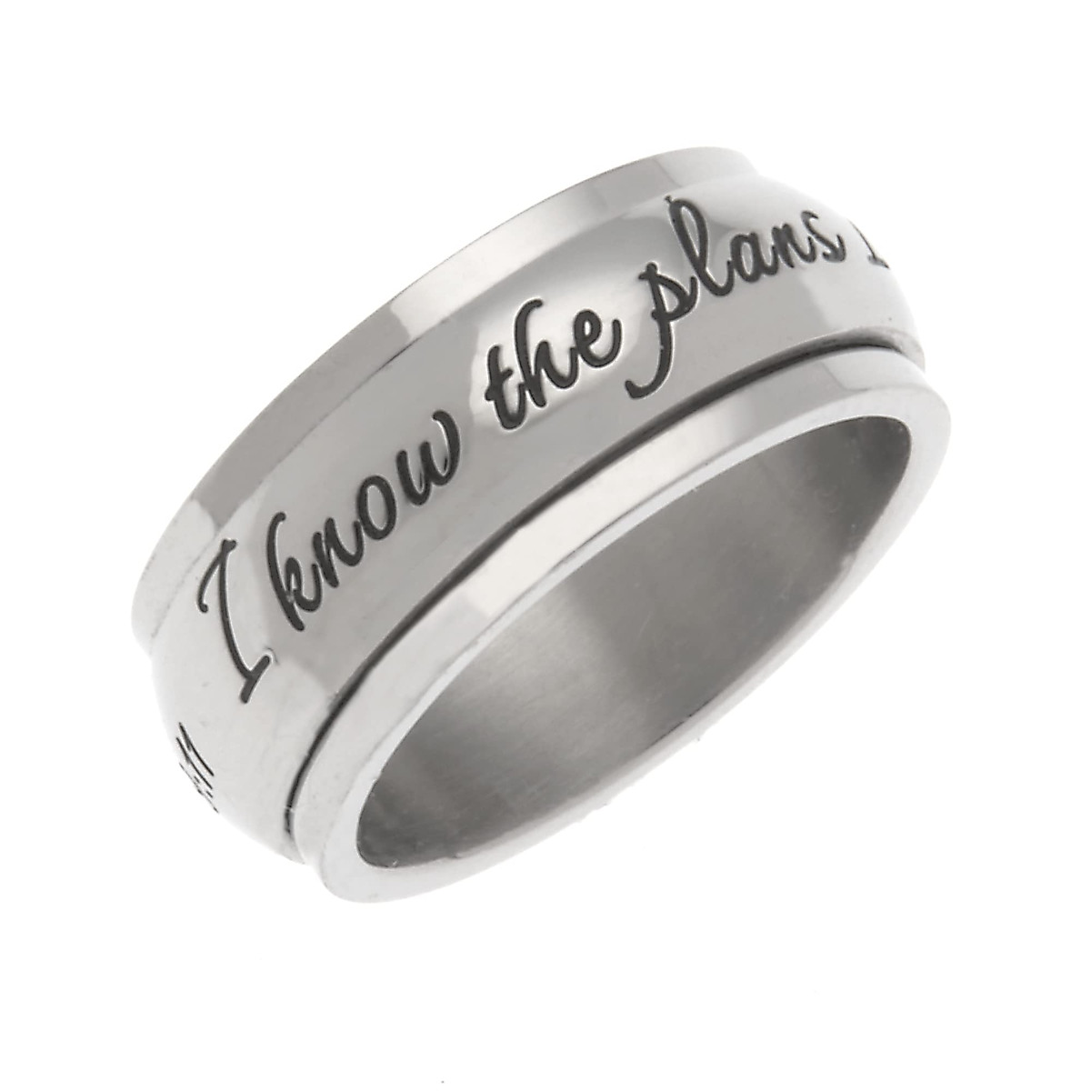Beads & Pearls Jewelry 8mm Stainless Steel Women's Men's Inspirational Spinner Ring - for I Know The Plans Have You Jeremiah 29:11 Religious Fashion Jewelry, Anxiety Stress Relief, Size 9, Silver
