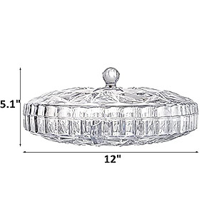 ZOOFOX Snack Serving Tray, 12" Appetizer Tray with Lid, 6 Compartments Round Plastic Food Storage Organizer for Dried Fruits, Nuts, Candies, Sweet Cookies and Fruits (Clear)