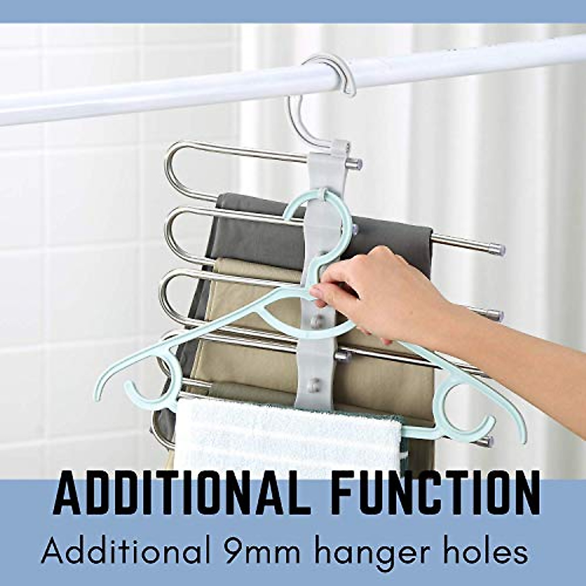 Kumillet Multifunctional Pants Hangers 2 Packs - space saving non slip rack organizer foldable hangers for clothes scarf jeans trousers shorts closet bottom heavy metal multi clothing (White, 6 Hooks)