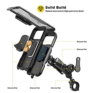 iMESTOU Waterproof Motorcycle Wireless Mount with USB-C Fast Charger, Anti-Theft 1" Ball Phone Holder with Aluminum Handlebar Mounting Base Fits for 5.5"-6.8" Cellphones (L)