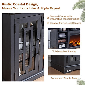 JXQTLINGMU Fireplace TV Stand with 36" Electric Fireplace for 80 Inch TV, Farmhouse 32" Tall Highboy Entertainment Center w/6 Shelves, Modern Media Console w/Storage for Living Room, Black