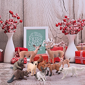 TUPARKA 10 Pcs Forest Animals Figures, Miniature Woodland Creatures Figurines Squirrel, Rabbit, Fox, Sheep, Beaver, Deer Figurines Woodland Cake Topper for Birthday Party, Baby Shower, Christmas Party