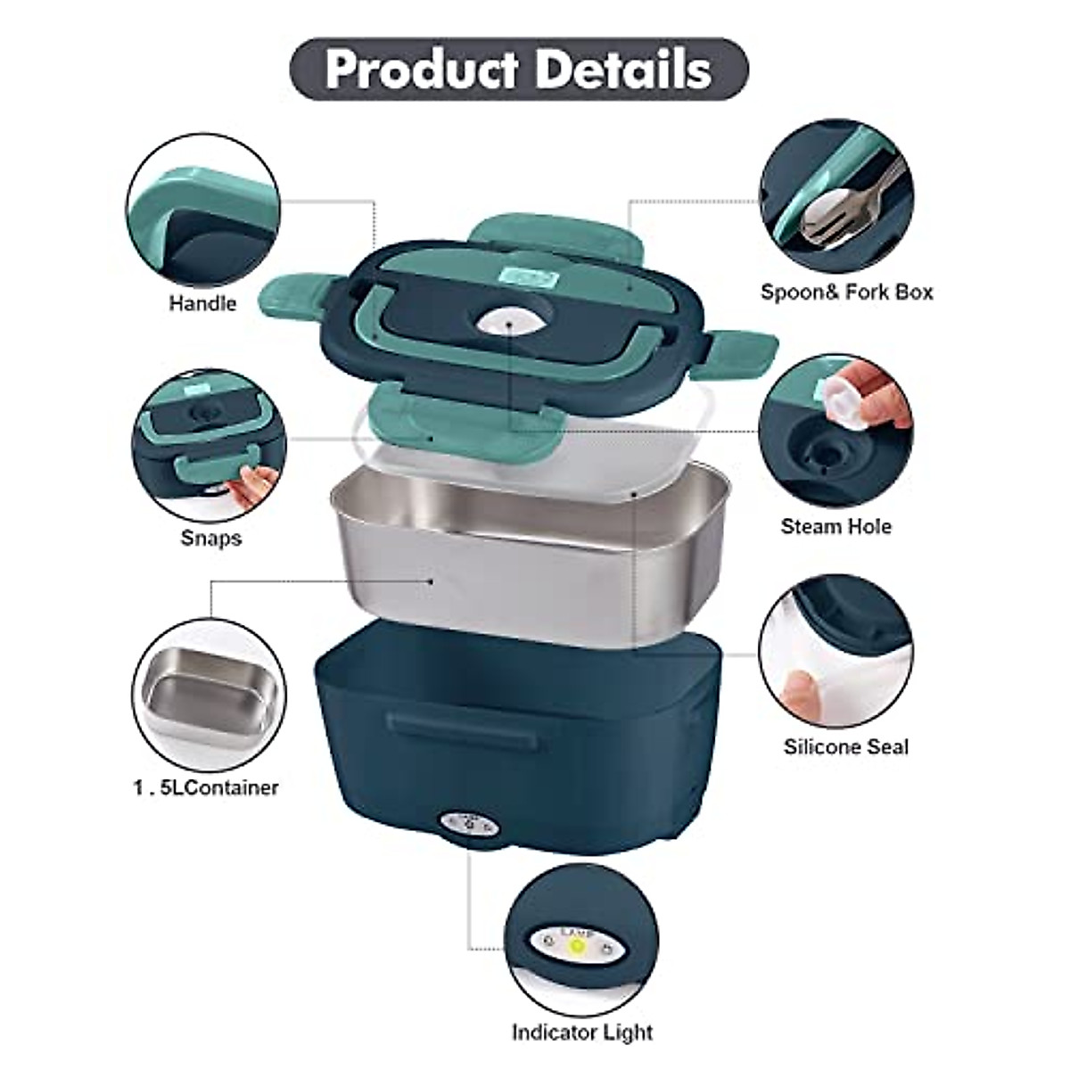 Electric Lunch Box,Portable Box Food Heater, Electric Lunch Box Food Heater,For Car/Truck Work 12v/24v/110v/60w,Stainless Steel Container Fork & Spoon And Bag