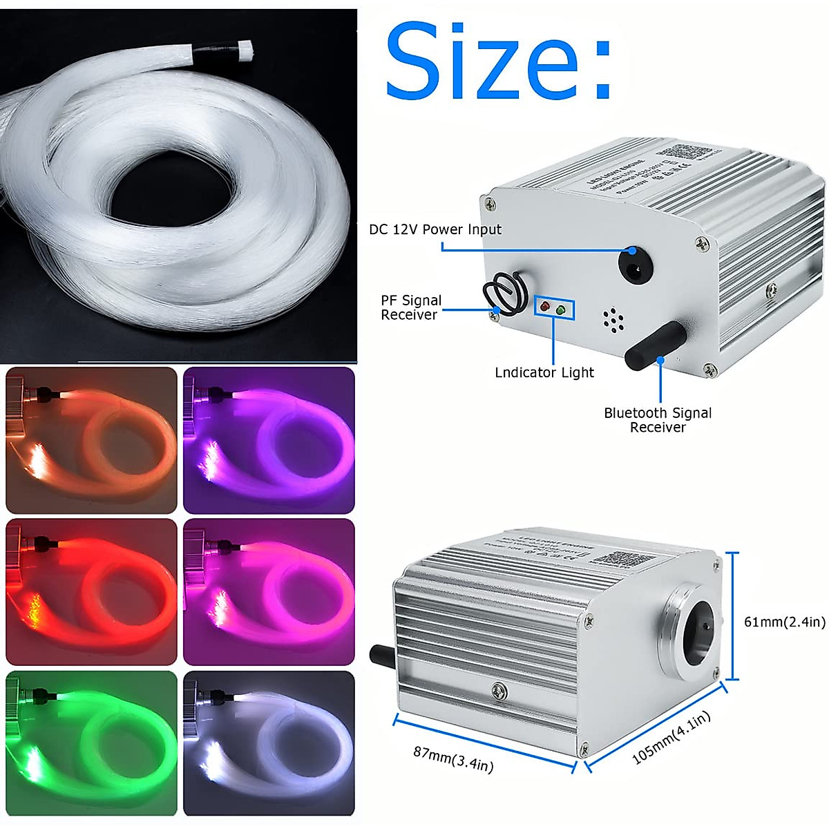 AZIMOM Bluetooth Control 10W Twinkle Fiber Optic Lights Star Ceiling Light Kit 150pcs0.03in6.5ft Fiber Strands Music Mode RGBW APP/Remote Light Engine for Car Headliner Room Decoration