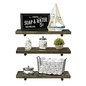 Mark One Home Goods 3 Tier Wood Shelves with Black Pipe Brackets (Walnut, 3 Tier)