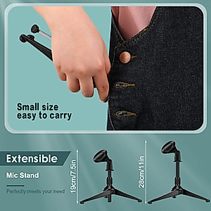 3 Pack Desktop Mic Stand Portable Foldable Tripod with Mic Clip Holder Adjustable Height Table Microphone Stand Desk 5/8 Inch Male to 3/8 Inch for Dynamic Recording Podcast