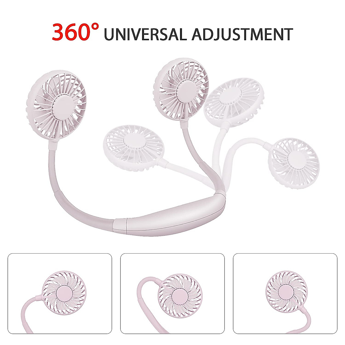 SkyGenius Rechargeable Hand Free Portable Neck Fan, Battery Operated Mini Personal Necklace Fan(Pink)