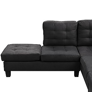 Casa Andrea Milano Modern Sectional Sofa L Shaped Couch with Reversible Chaise & Ottoman, Large Living Room Furniture, Black