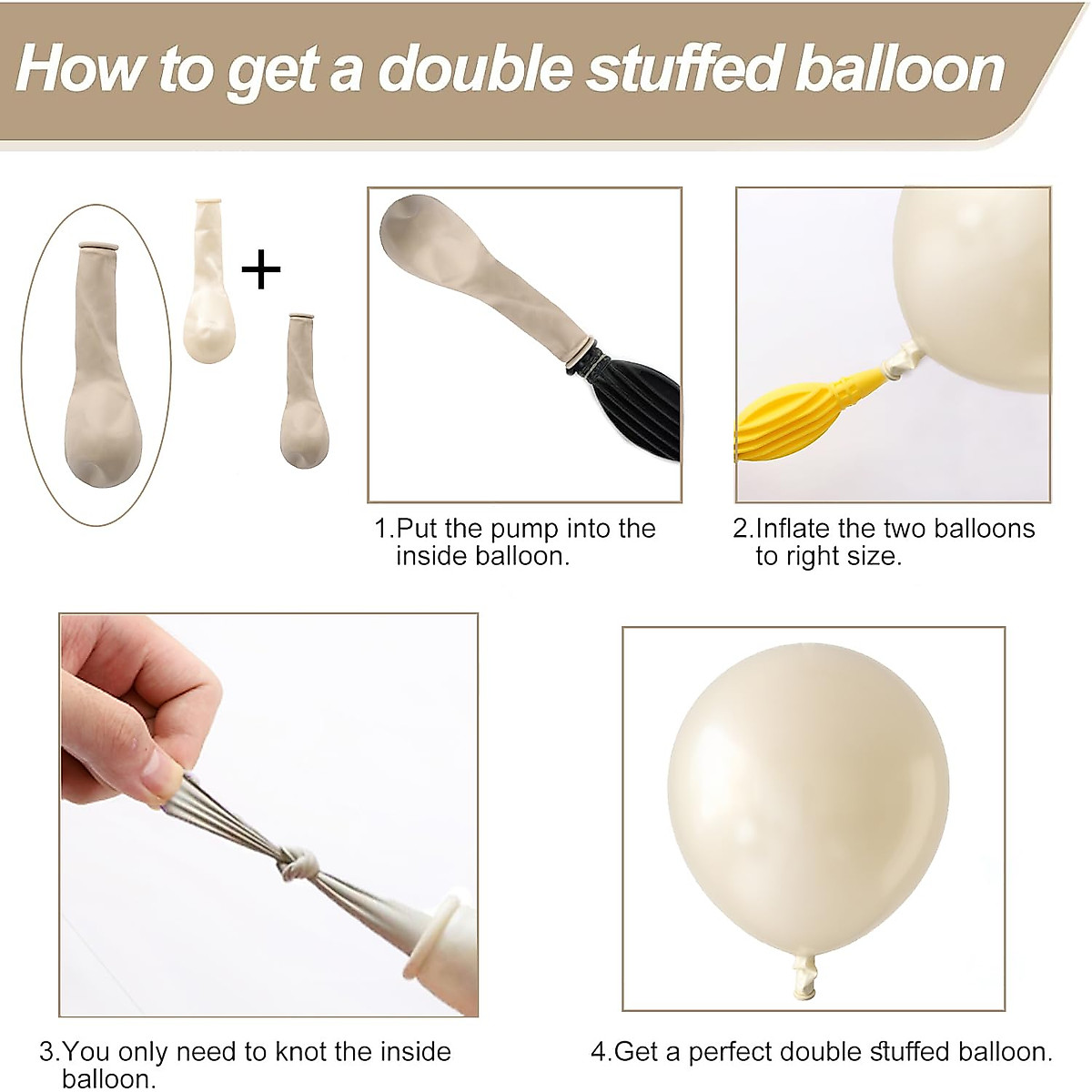 Pearl White Double-Stuffed Balloons Different Sizes 74Pcs 5/10/12/18 inch White Sand Pearl Ivory Boho Neutral Balloon Arch Garland kit for Wedding Bridal Baby Shower Birthday Anniversary Decorations