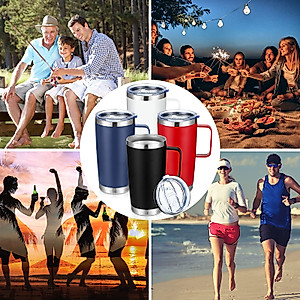 4 Pcs 20 oz Tumbler Mug with Lid and Straw, Insulated Travel Coffee Mug with Handle, Double Wall Vacuum Travel Mug Stainless Steel Sublimation Tumbler Thermal Cups, Black, Blue, White, Red