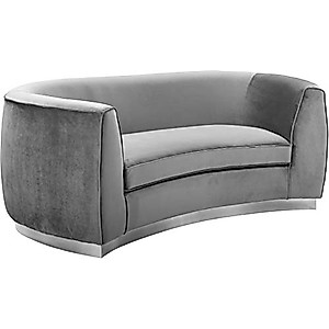 Meridian Furniture Julian Collection Modern | Contemporary Velvet Upholstered Loveseat with Stainless Steel Base in Polished Chrome Finish, Grey, 70" W x 34" D x 28" H