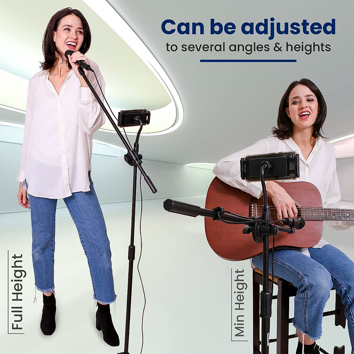 QAISE Mic Stand with 5ft Tablet and Phone Holder – Adjustable Gooseneck Microphone Stand - Mic Stand Boom Tablet Holder for Karaoke, Studio, Parties, Rehearsals