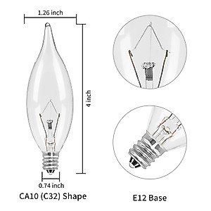 COLWATT 12-Pack E12 Candle Light Bulbs 40W Warm White 2500K, 380 Lumen Dimmable Chandelier Light Bulbs for Ceiling Fan, Pendants or Outdoor, CA10 Clear Candelabra Base Bulbs