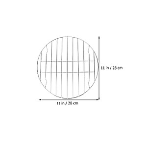Cabilock Barbecue Wire Rack Stainless Steel Cooling Rack Round Bake Mesh Grid Grate Pizza Baking Rack for Outdoor Camping Hiking Silver 28cm (Without Black Baking Tray)