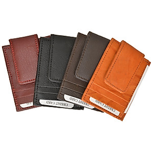 MARSHAL Printed Grain Cow Hide Leather Money Clip with Magnet (Brown)