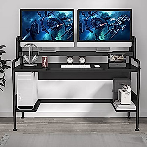 Tribesigns 55 Inch Computer Desk with Hutch, Large Gaming Desk with Monitor Shelf and Storage Shelves, Studio Workstation Desk Studying Writing Table for Home Office (Black)