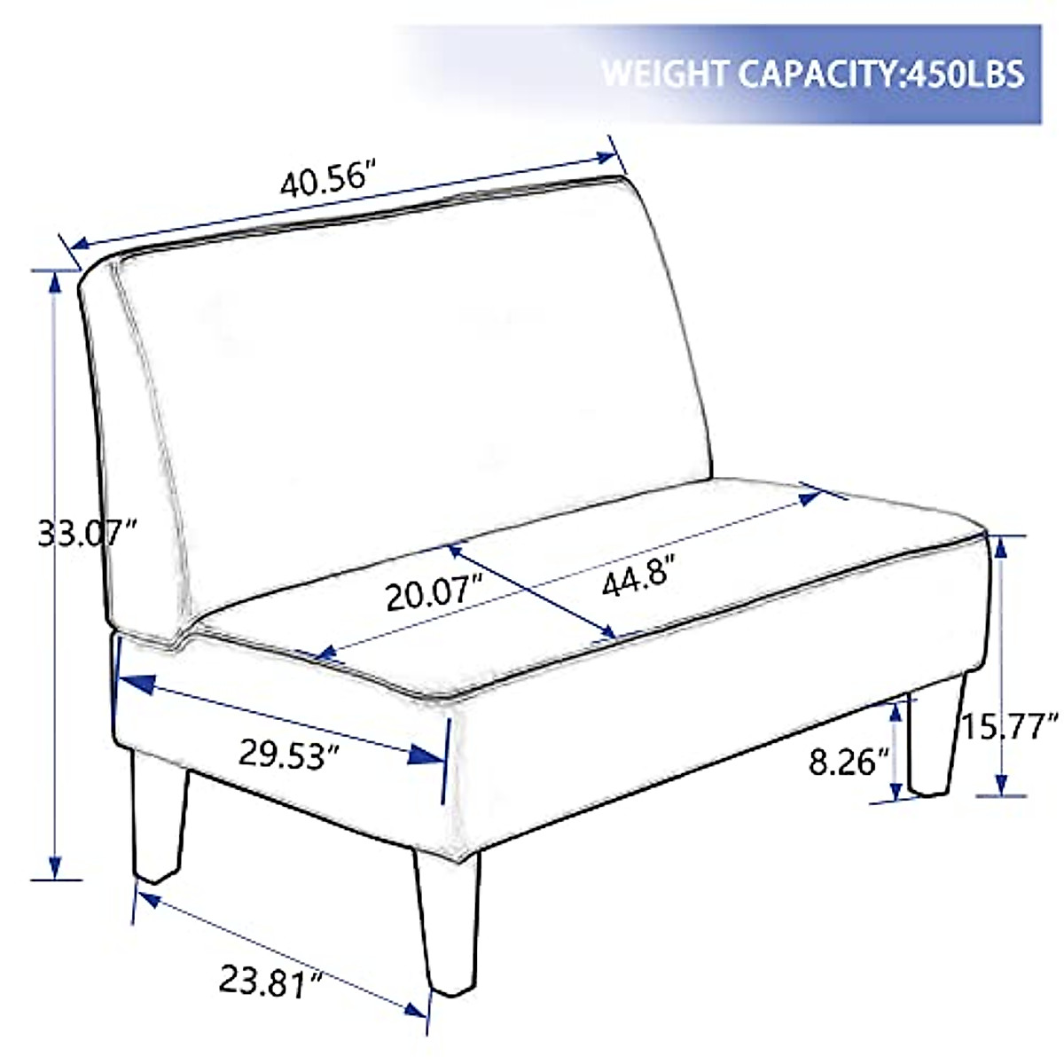 Alunaune Upholstered Loveseat Bench Settee for Living Room, Modern Armless Small Sofa Bedroom Couch Cushioned Linen Love Seat Bench (Light Grey)