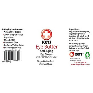Keys Eye Butter Luminescent Natural, Vegan, Chemical-Free Moisturizing Eye Cream for Sensitive Skin in Airless Travel Pump – with Whole Cucumber Extract, Aloe Vera, Avocado Oil, and Shea, 0.5 ounces